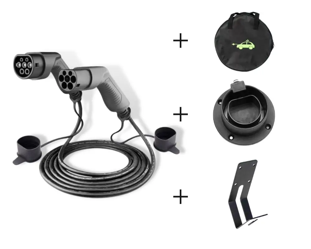 Type 2 to Type 2 22kW 5M + Bag + Plug Holder + Cable Hook Bundle | EVSE NZ